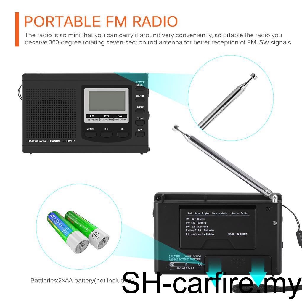 Portable Mini Radios FM/MW/SW with Antenna FM Digital Clock Portable ...