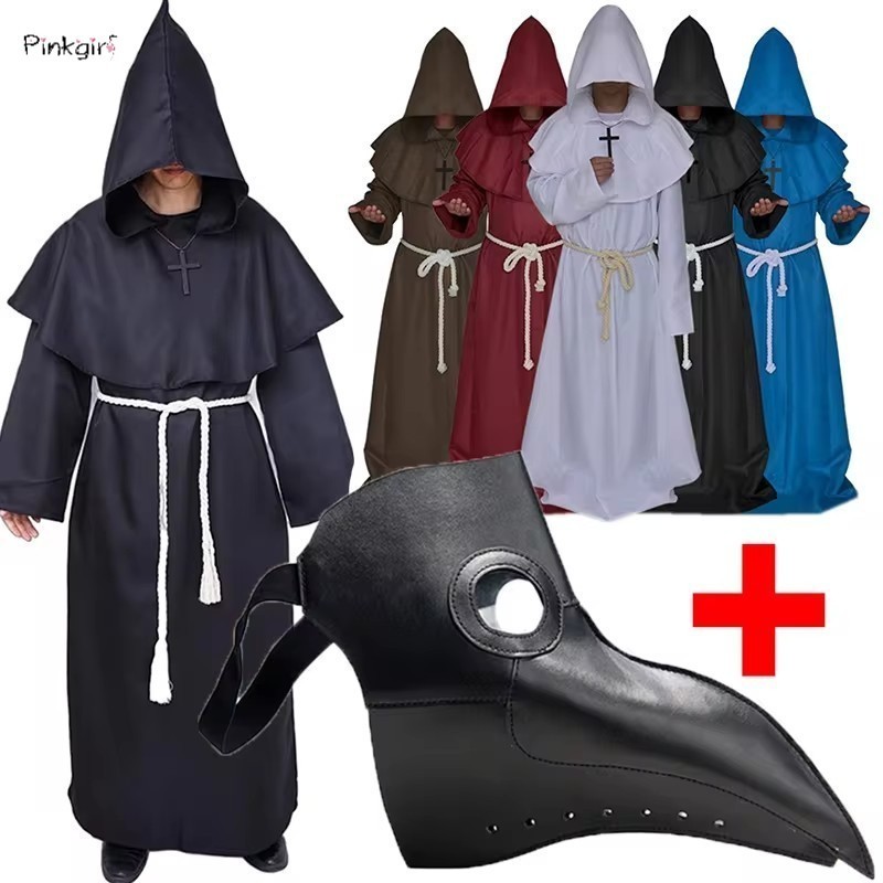 Halloween Wizard Costume with Plague Doctor Mask Cosplay Medieval ...
