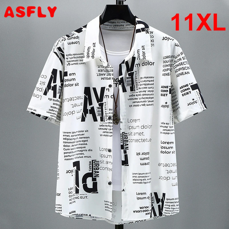 ASFLY Summer Shirt Men Plus Size 10XL 11XL Stretch Shirt Hip Hop ...