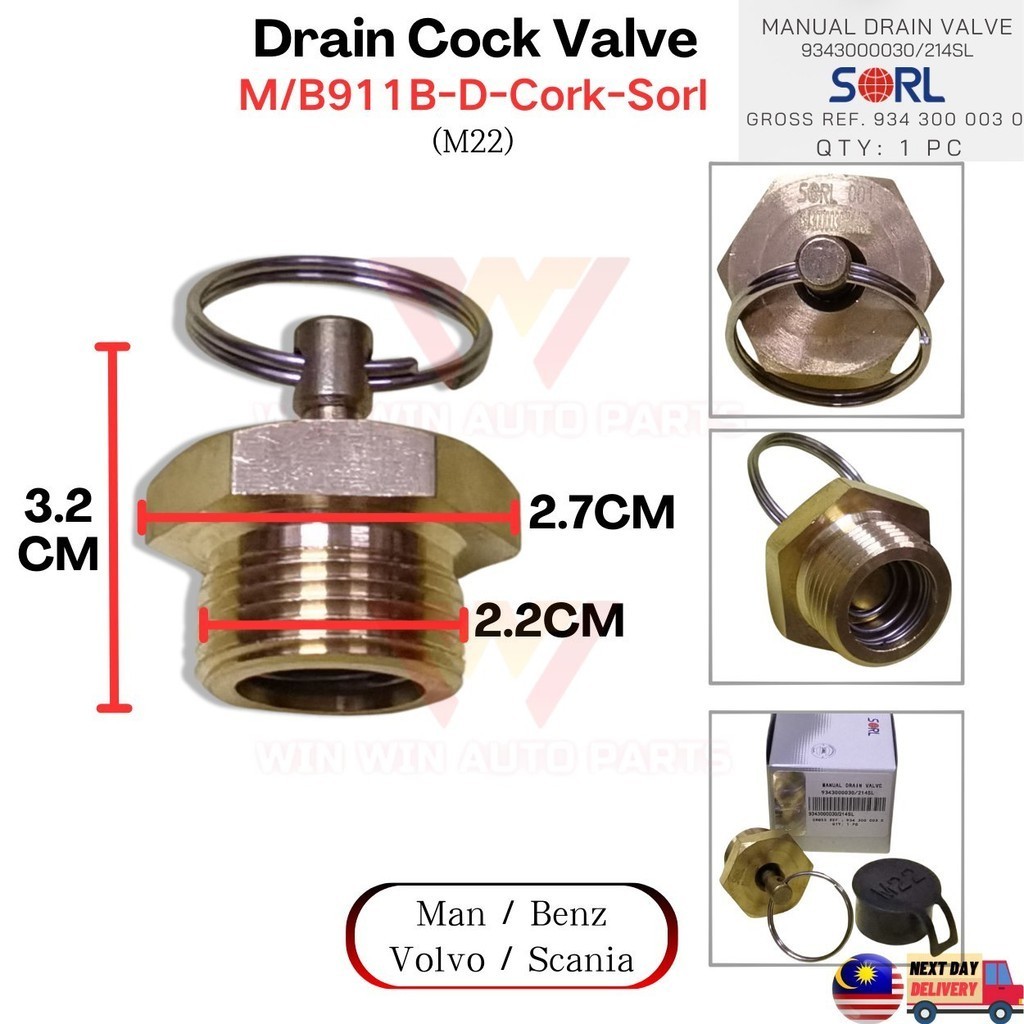 M/B911B-D-Cork-Sorl; Man/ Benz/ Volvon/ Scania - Drain Cork/ Water ...