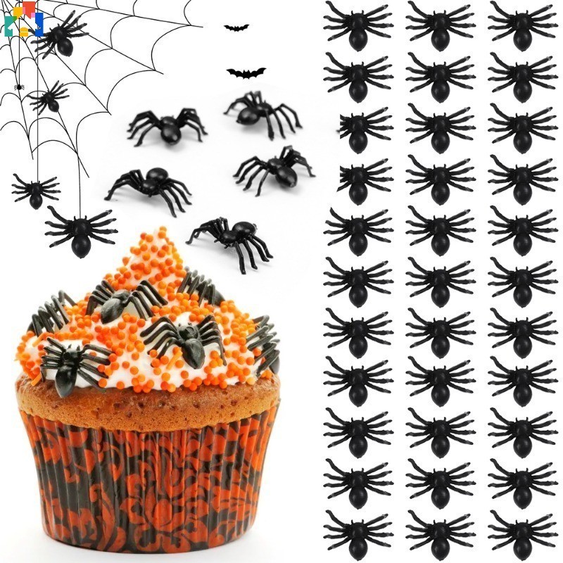 50Pcs Halloween Spiders Decoration Small Black Plastic Spider Halloween ...