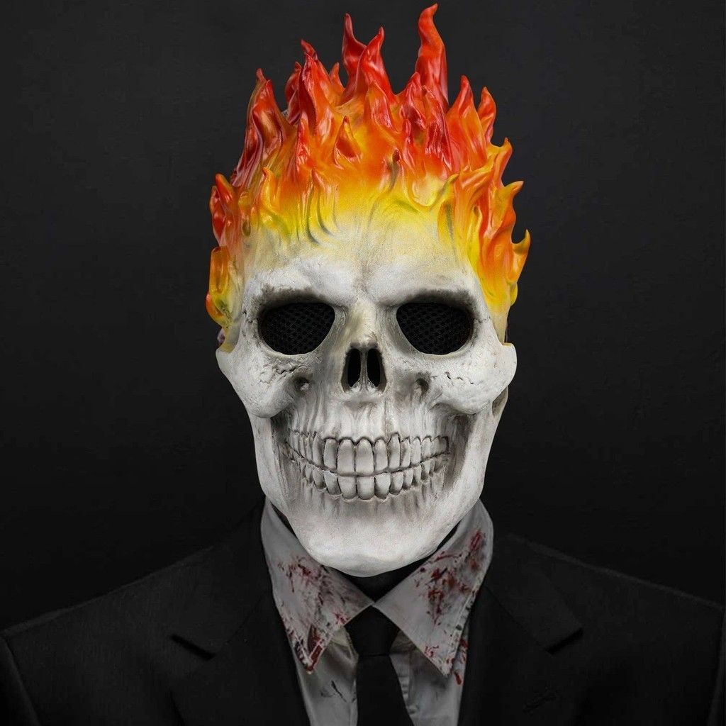 Bulex Halloween Ghost Rider Red And Blue Flame Skull Mask Horror Ghost ...