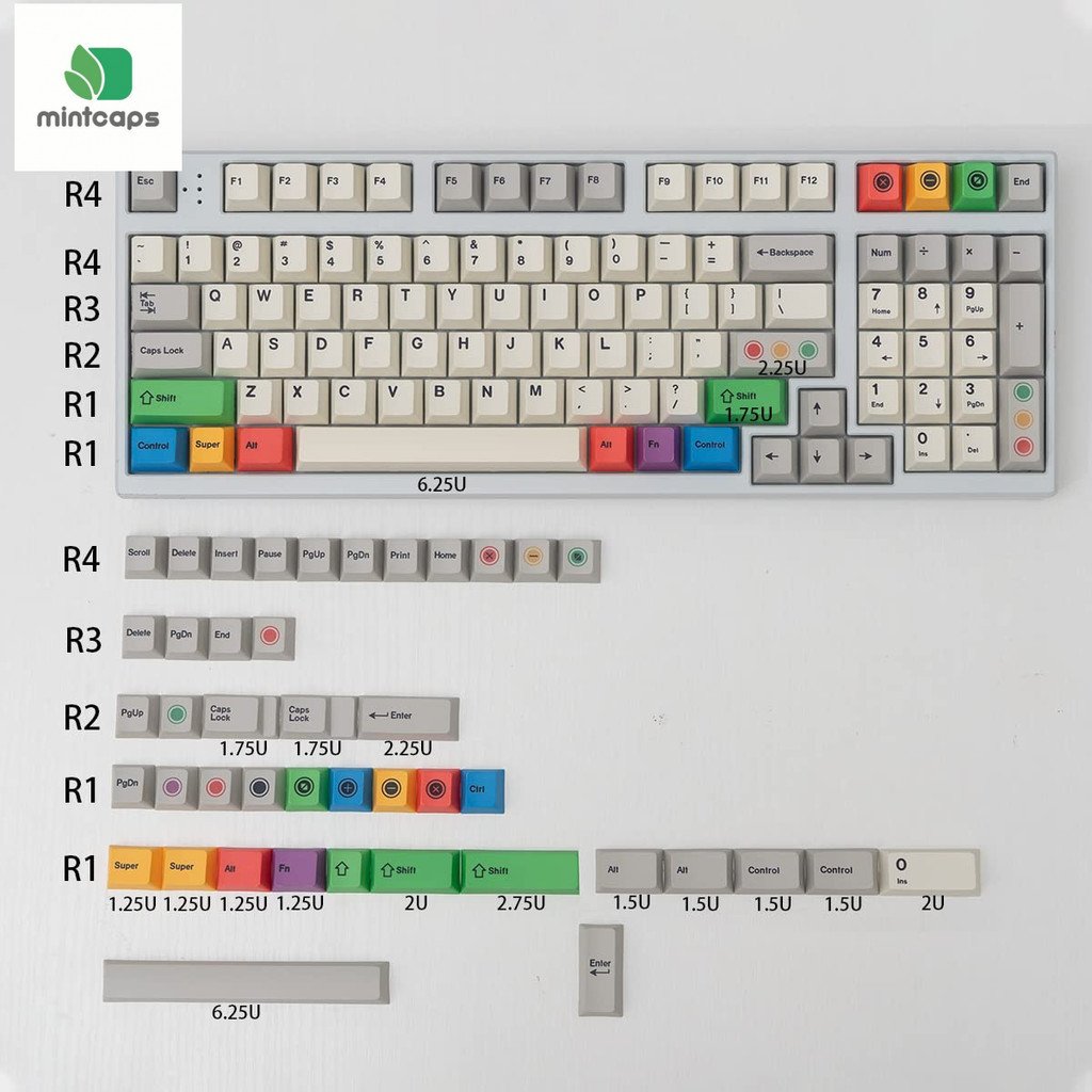 Mintcaps Retro Lights Keycaps PBT cherry profile Grey Beige /Black ...