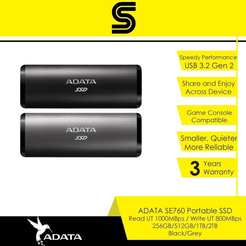 ADATA SE760 Portable SSD (256GB, 512GB, 1TB, 2TB) (Black, Grey ...