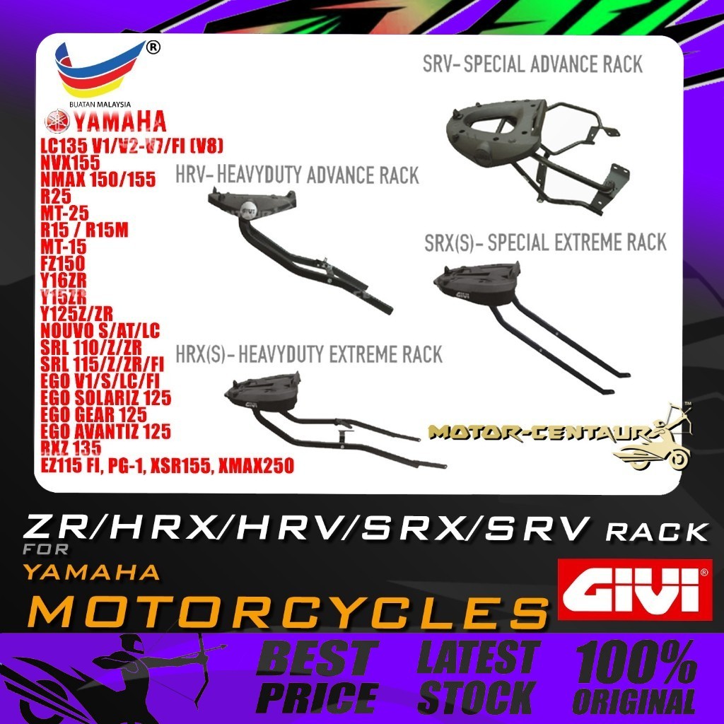 MONORACK GIVI (ZR/HRV/HRX/SRV/SRX/J RACK/WITH LED) YAMAHA EZ115I,Y15ZR ...