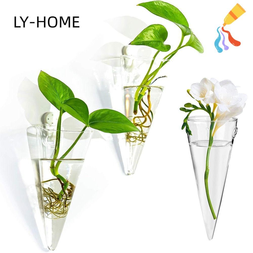 LY-HOME Wall Hanging Vase, Cone Shape Storage Container Glass Plant Pot ...
