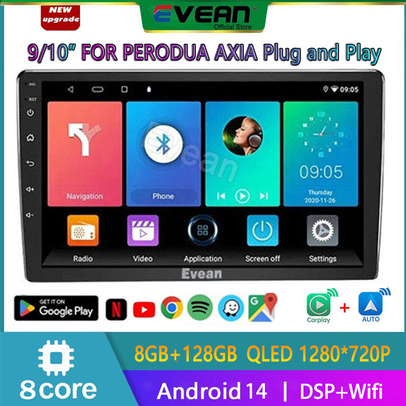 For PERODUA AXIA 9"/10" 2DIN Android 14 Car Radio Player Wireless ...