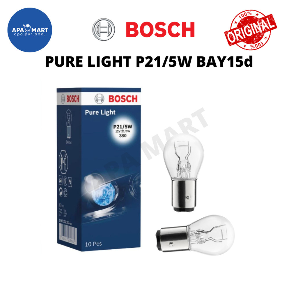 BOSCH Pure Light P21/5W BAY15d (2 Leg) 12V 21/5W 380 Bulb Yellow Brake ...