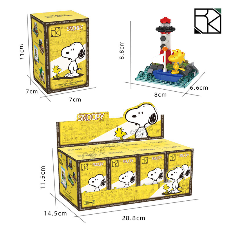 8pcs Genuine Snoopy Building Blocks Multi-faceted Life Puzzle Box Cartoon Plastic Building ...