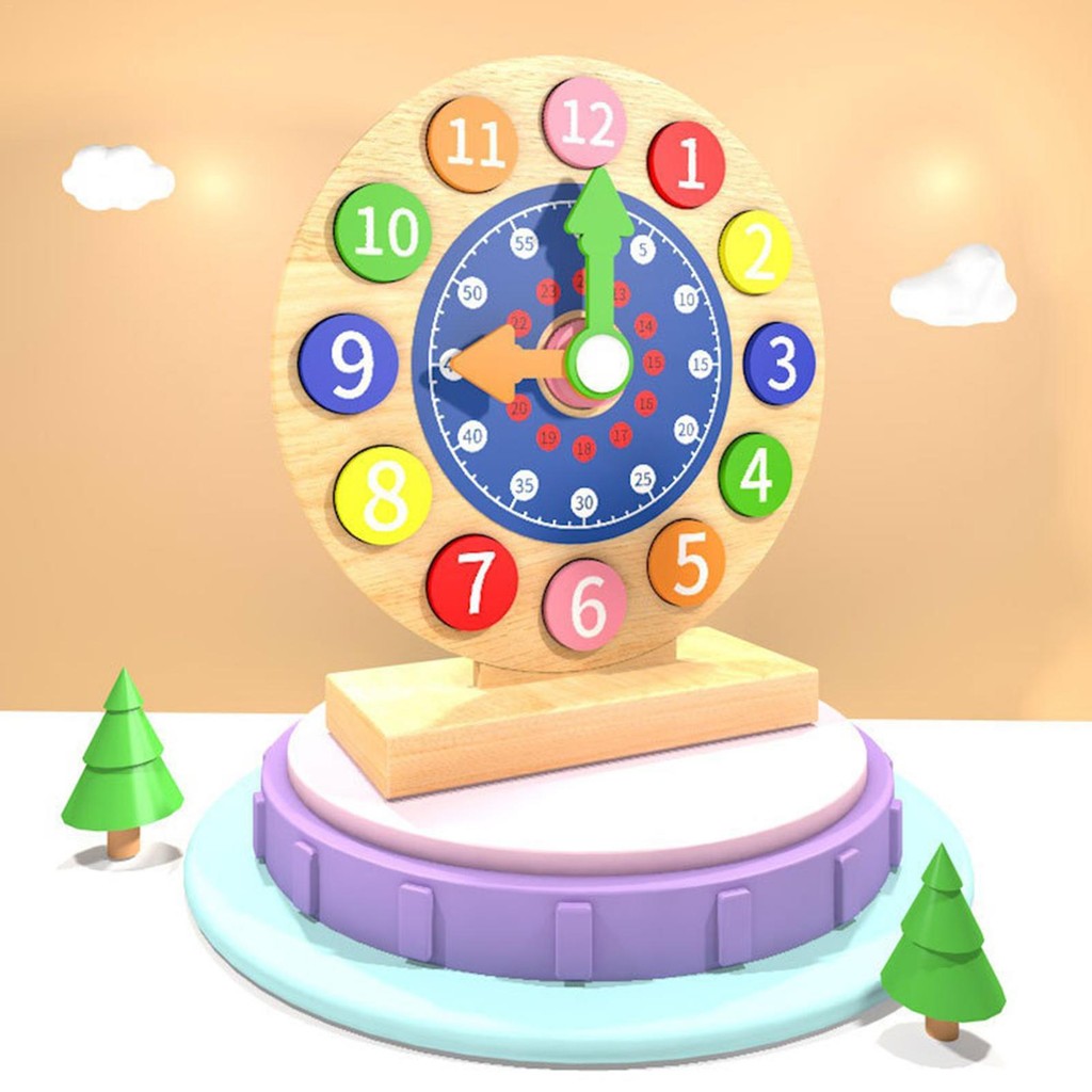 Kids Clock Learning Wooden Teaching Time Clock for Kids Color Sorting ...