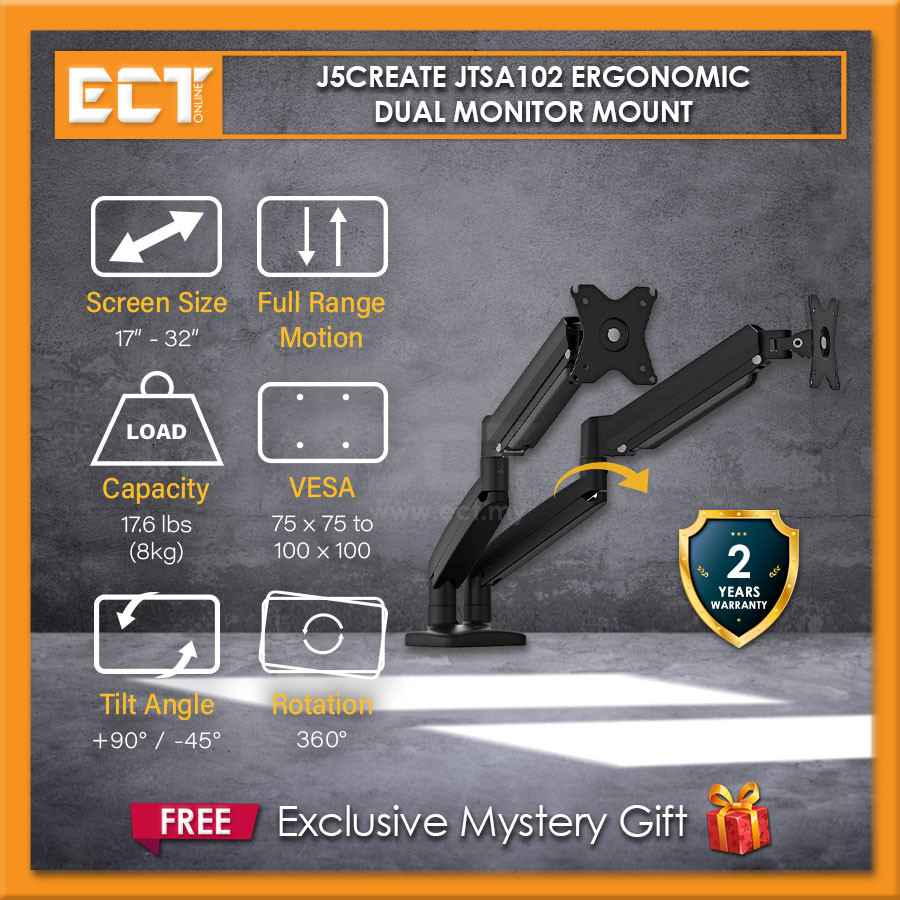 j5create JTSA102 Ergonomic Dual Monitor Mount | Shopee Malaysia