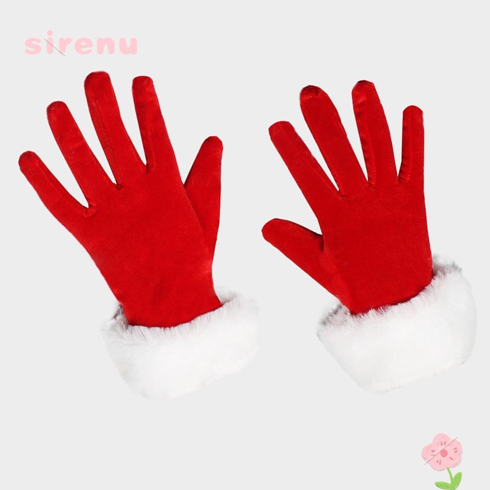 SIRENU Wool Gloves, Thicken Short Santa Claus Gloves, Fashion White Fur ...