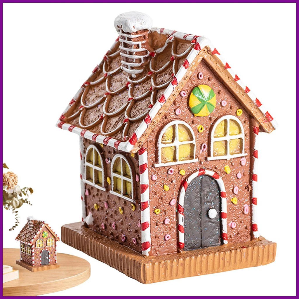 Gingerbread House Cute LED Gingerbread House Resin Statue Collectible ...