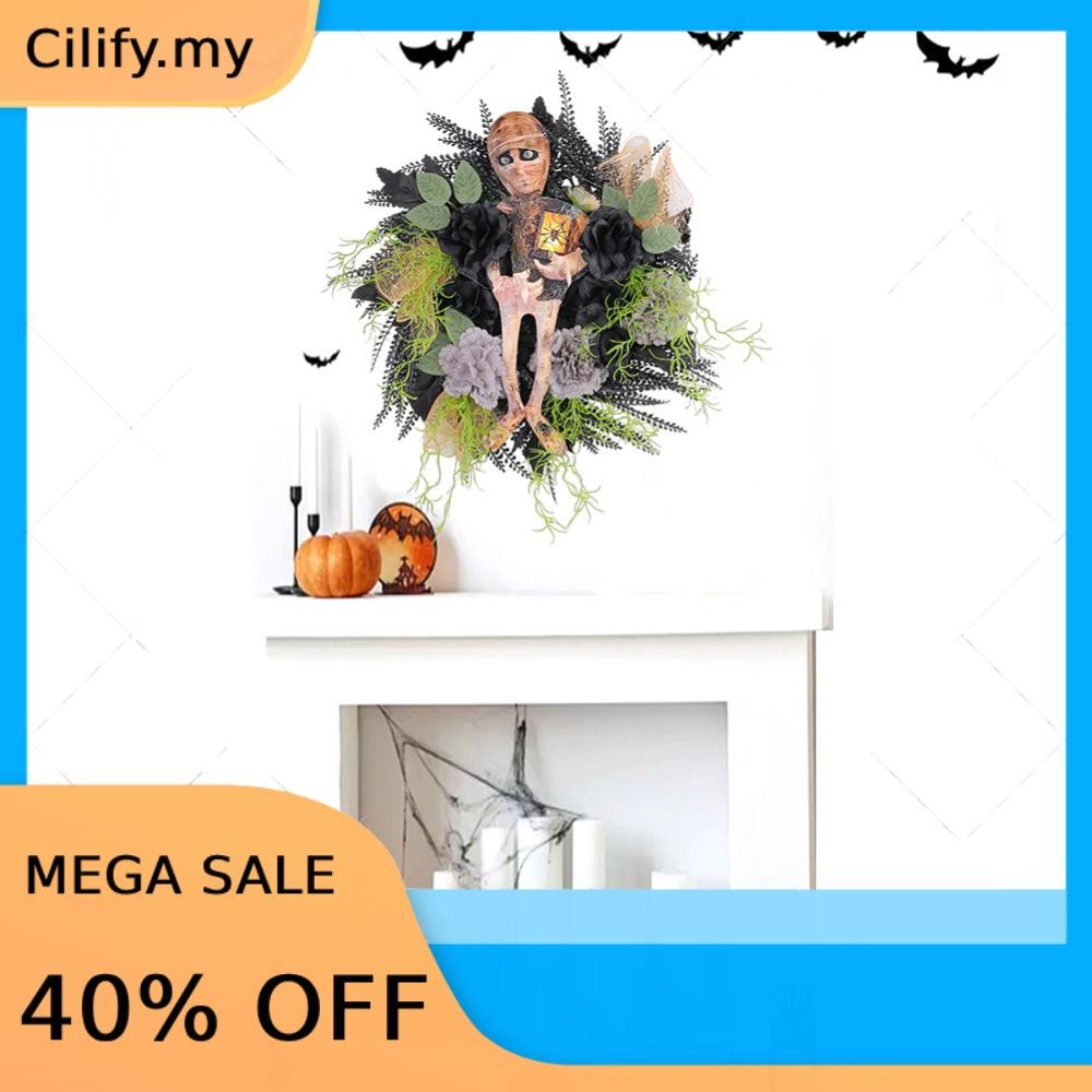 Halloween Mummy Wreath Halloween Scary Mummy Welcome Wreath Sign for ...