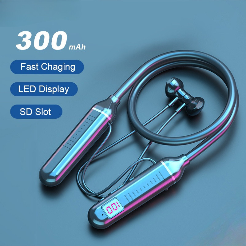 Wireless Bluetooth Neckband Headphones Magnetic Half-In-Ear Noise ...