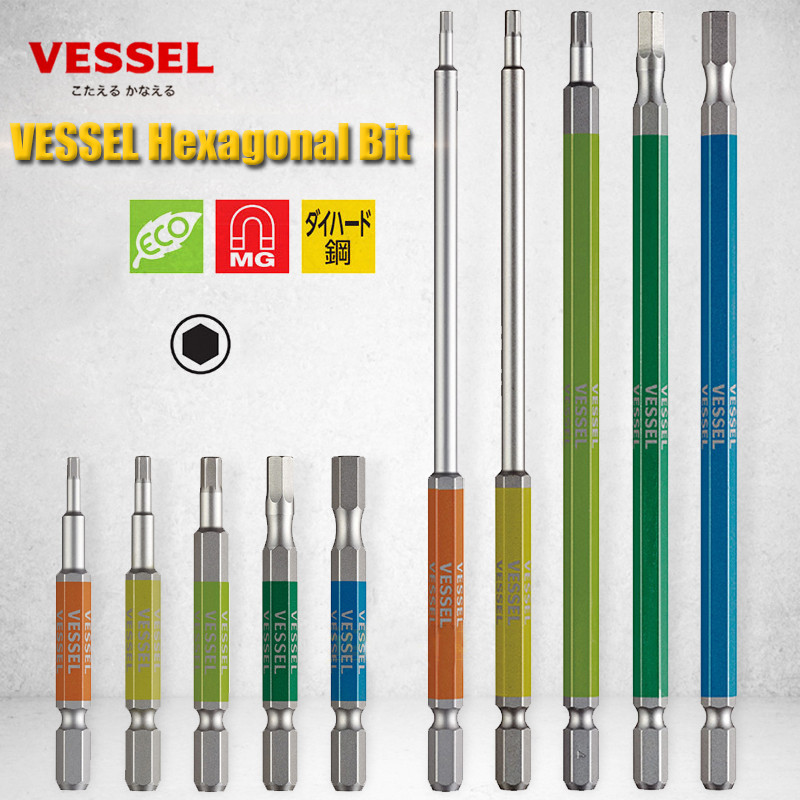 Original Japan VESSEL Steel Color Bit Flat Head Extended Hexagonal Bit ...