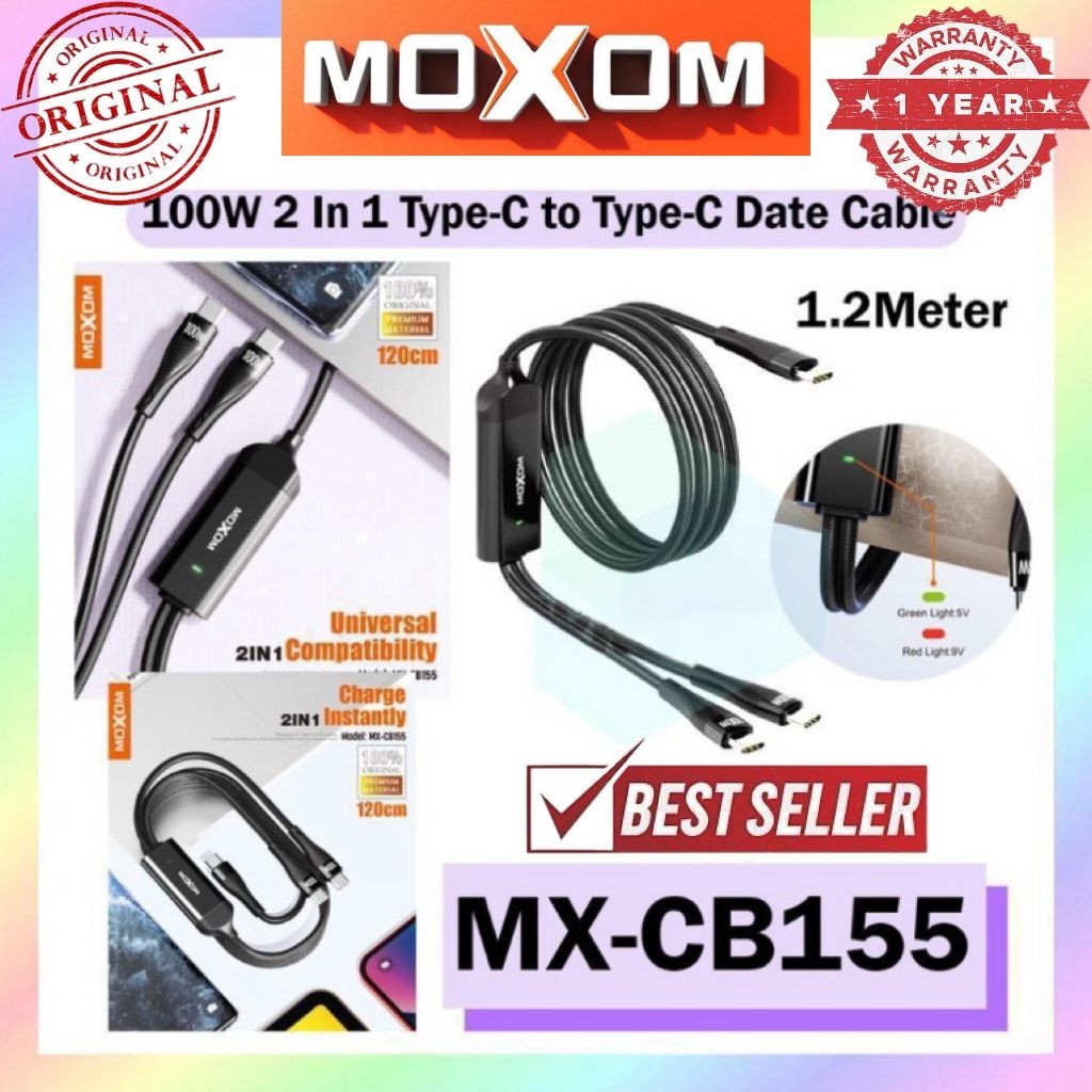 Moxom MX-CB155 100W Data Cable Multi Cable 2 in 1 PD Type-C To Type-C 100W Cable 1.2m Moxom ...
