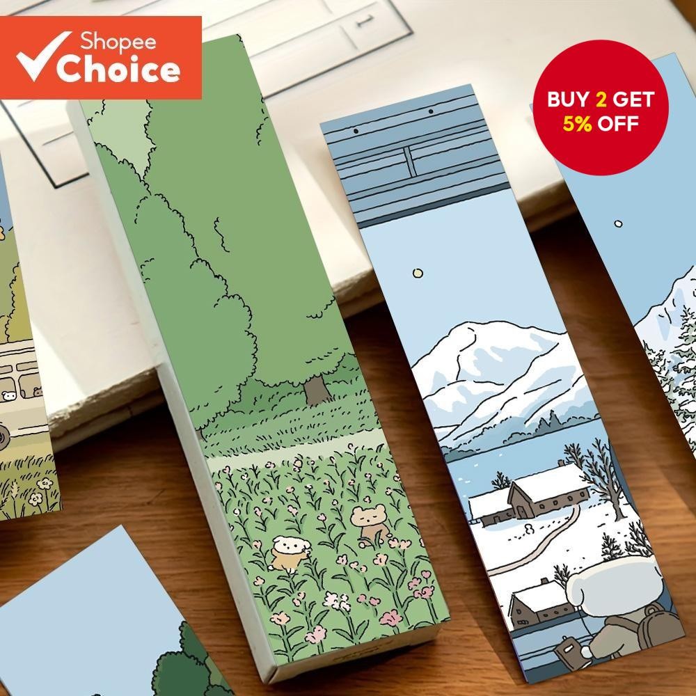 1 pack/30pcs animated landscape bookmarks, paper multifunctional r ...