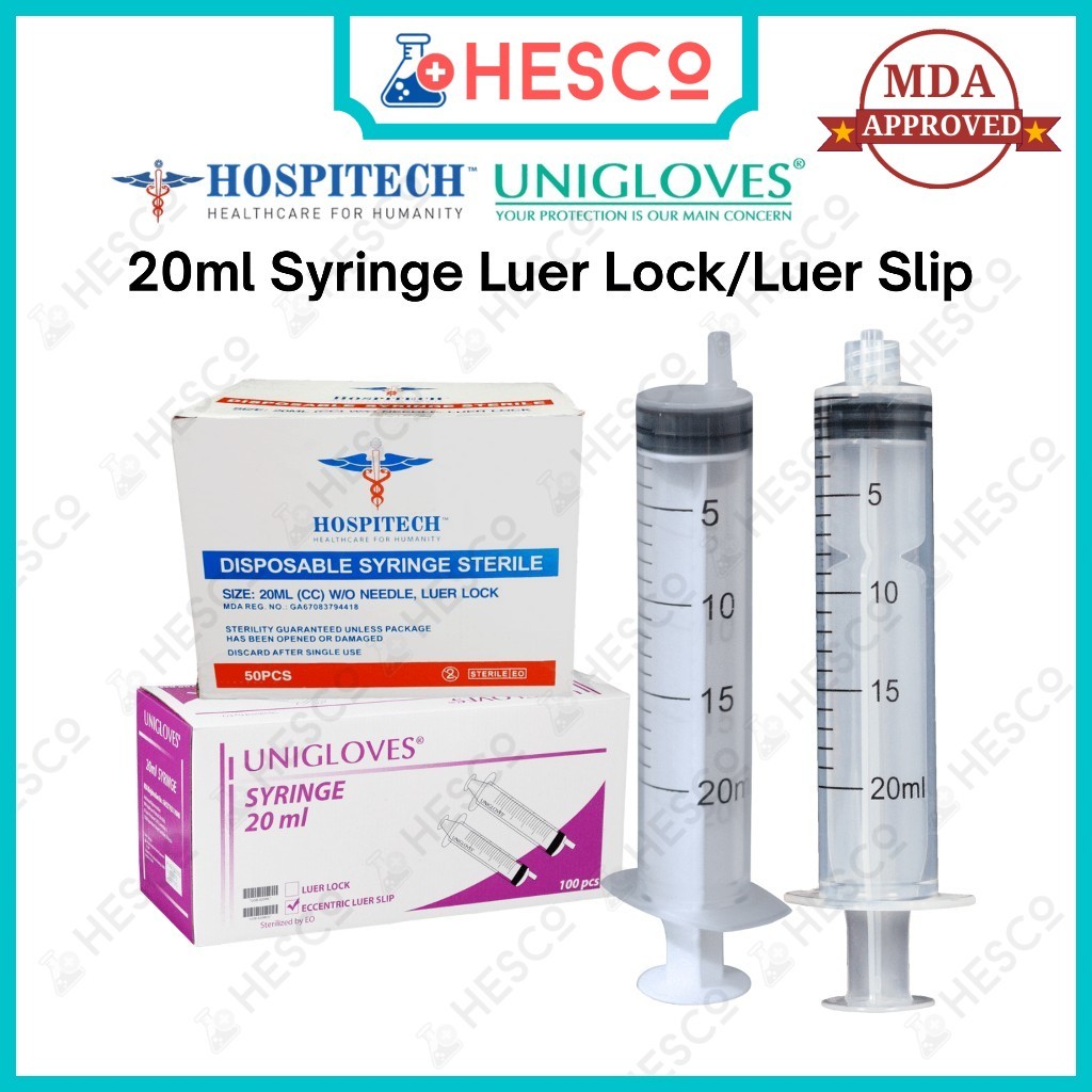 Syringe Picagari Luer Lock Luer Slip 20ml — 50/100pcs Sterile ...