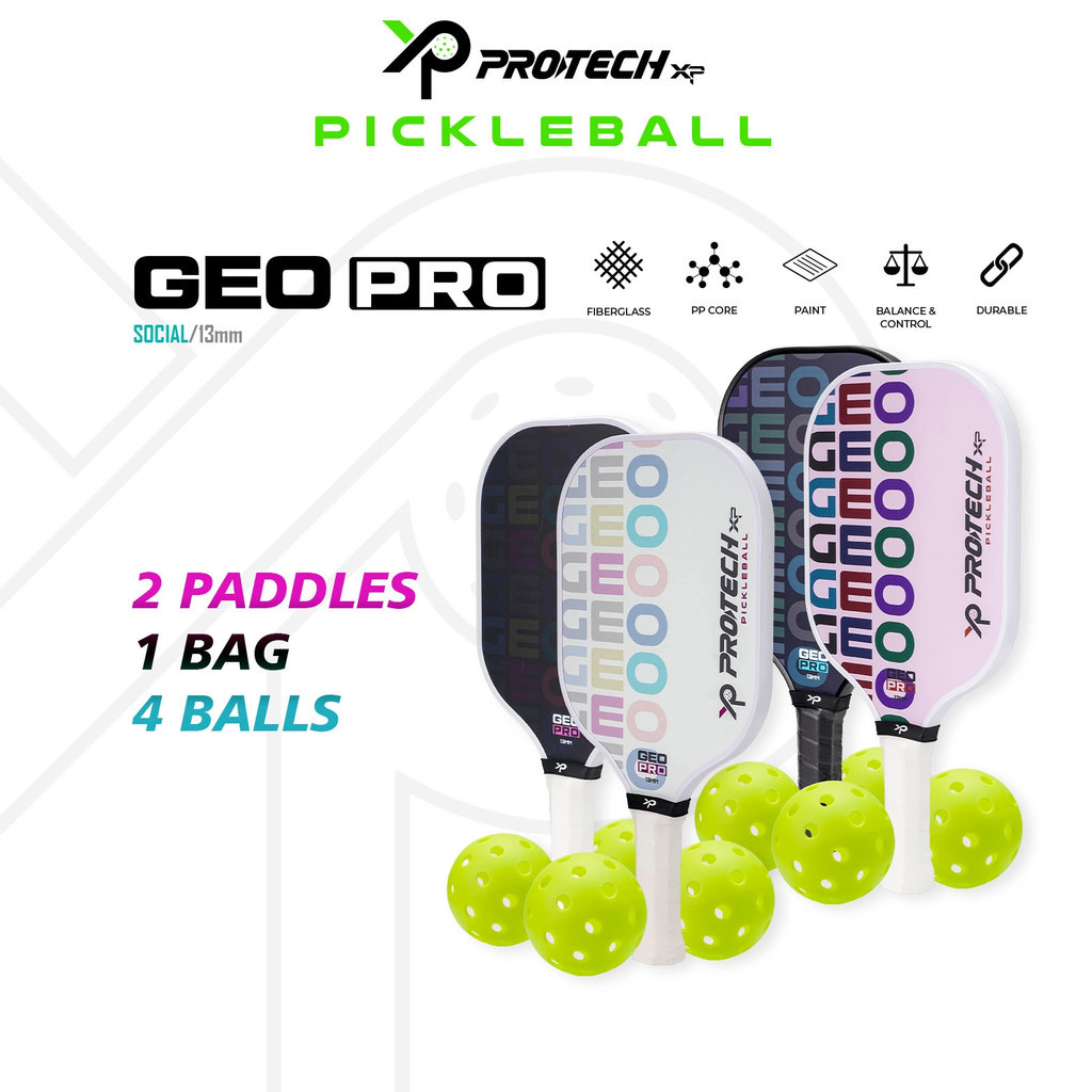 PROTECH XP GEO"PRO"Pickleball Premiun Set (2 Paddles/4 Balls/1 Premium ...