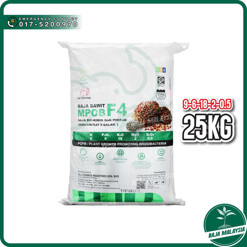 Real Strong MPOB F4 Bio-Chemical Fertilizer NPKMB 9-6-18-2+0.5 25KG ...