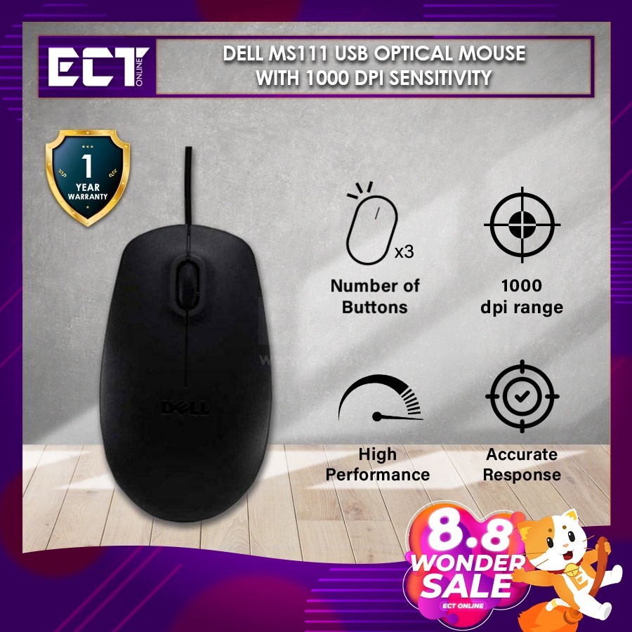 Dell MS111 USB Optical Mouse with 1000dpi Sensitivity | Shopee Malaysia