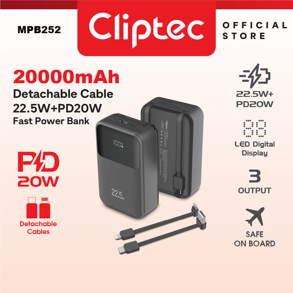 CLIPTEC MPB252 PD Fast Charging Power Bank With Detachable Cable ...