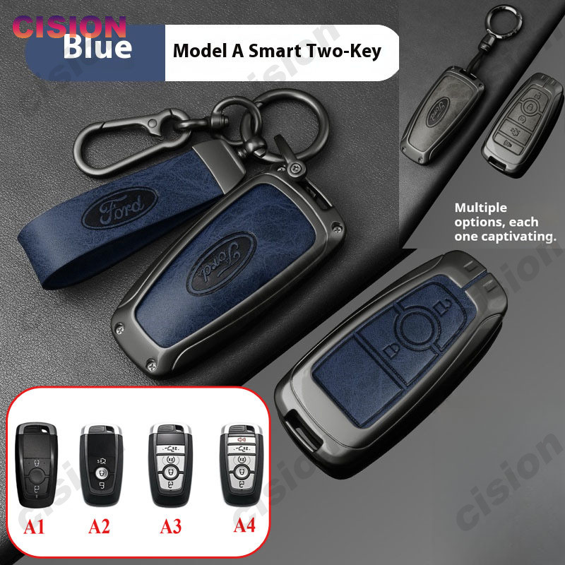 Genuine Leather Zinc Alloy Smart Keyless Remote Car Key Fob Case Cover ...