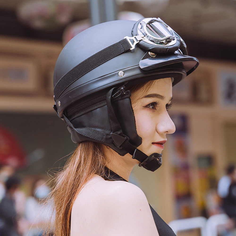 Harley Retro Synthetic Leather Half Face Motorcycle Helmet with Goggles ...