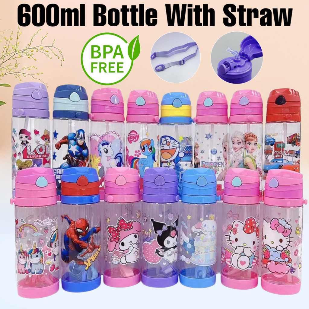 600ml Kids Cartoon Water Bottle Straw Drinking Bottle BPA Free Botol Air Kanak Drinking Bottle ...
