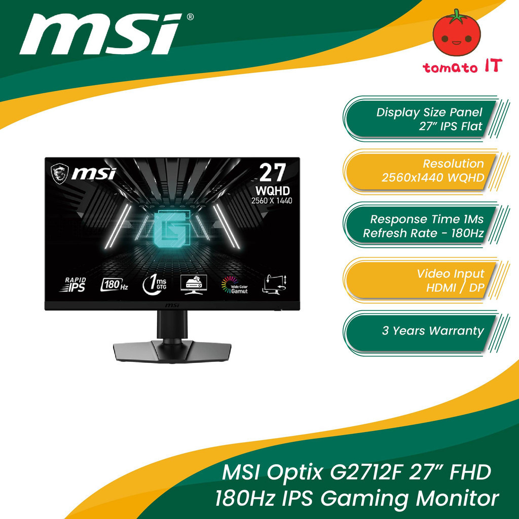 MSI Optix G272QPF E2 27" WQHD Gaming Monitor - IPS/180Hz/1ms/HDMI/DP ...