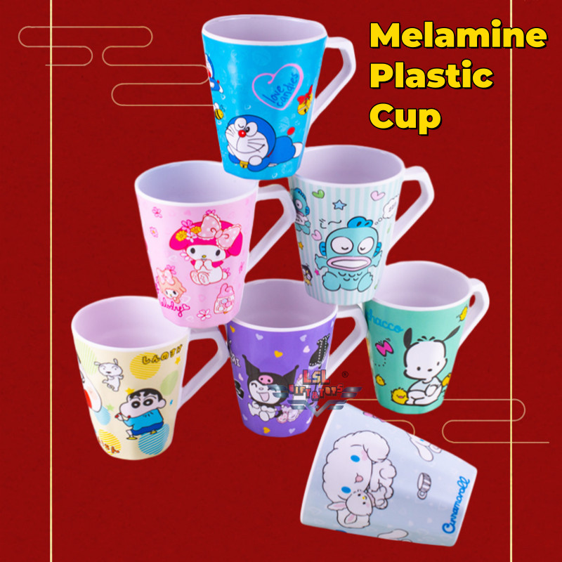H-426 LSL GIFTS Melamine Plastic Drinking Cup with Handle Cartoon Kuromi Melody Kitty Cinnamorol ...