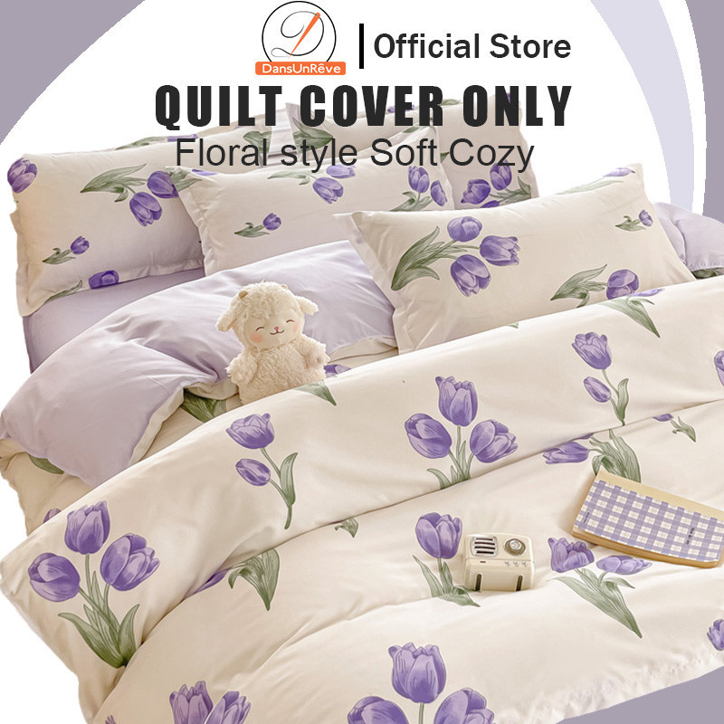 Dansunreve 1pc Cartoon Quilt Cover with Zip Floral Purple Tulip Single ...