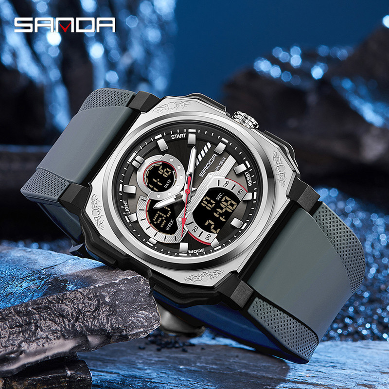 SANDA Square Dial Carved Pattern Personality Cool Sports Waterproof ...