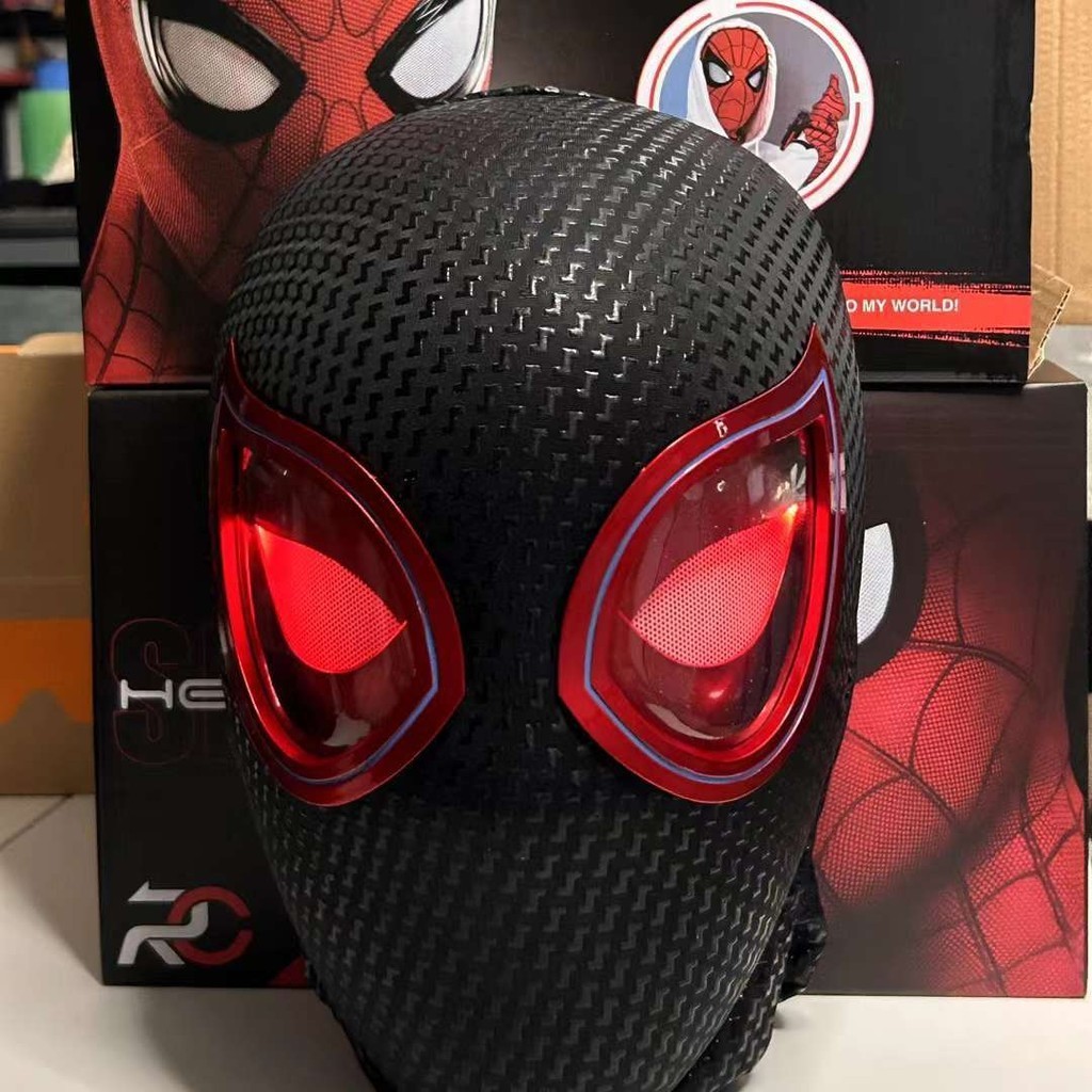 Miles Spider Man Headset with Movable Eyes Glowing Electric Blink Mask ...