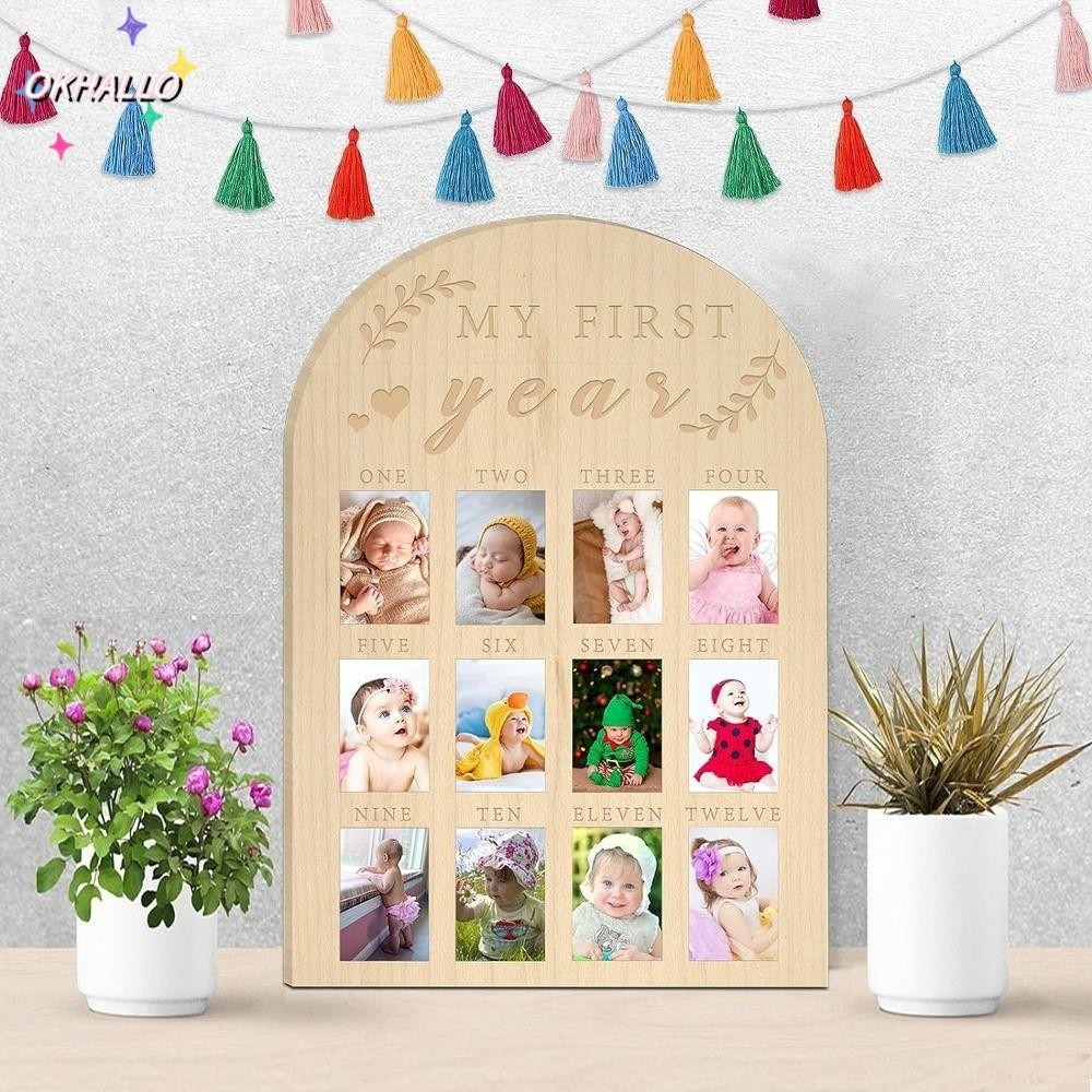 OKHALLO 12 Months Baby Picture Frame, Board Wood My First Year Photo ...