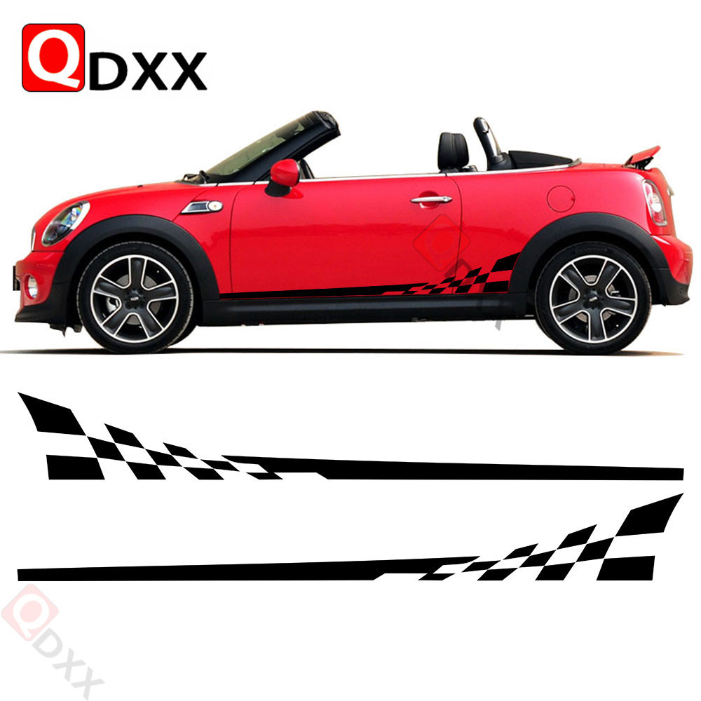 2 PCS Car Styling Checkerboard Checkered Flag Door Side Stripes Decal ...