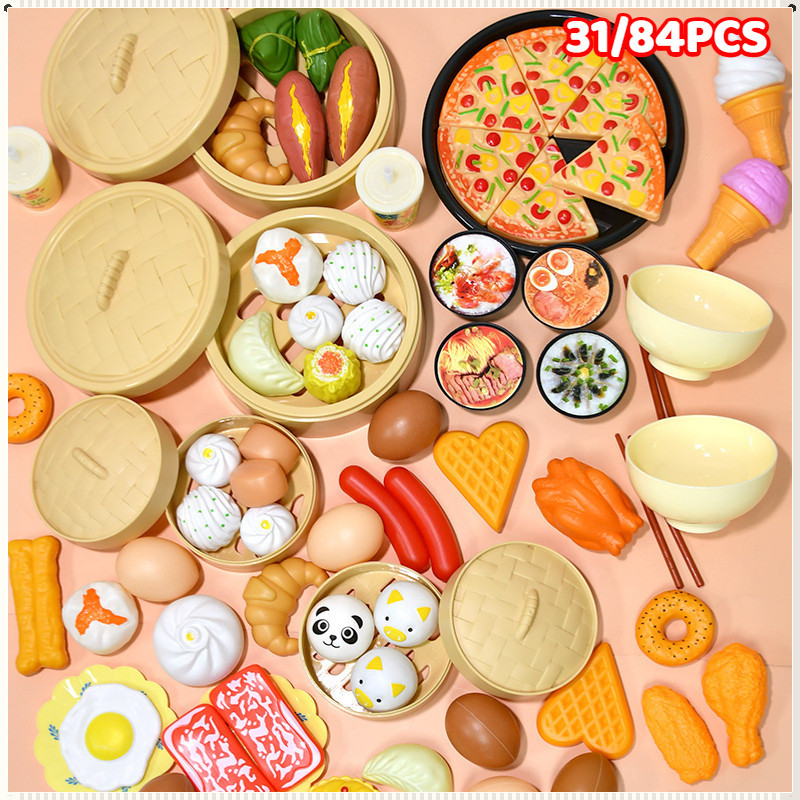 84PCS Pretend Play Food Toys Kitchen Playset Chinese Western Breakfast ...