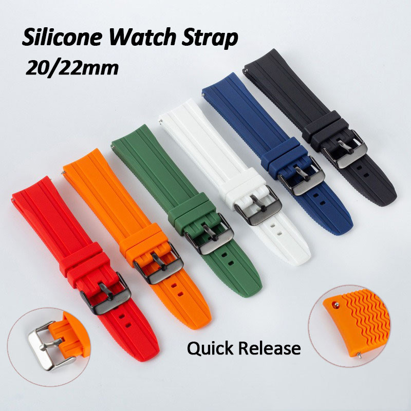 Quick Release Silicone Watch Band 20mm 22mm Curved End Soft Rubber ...