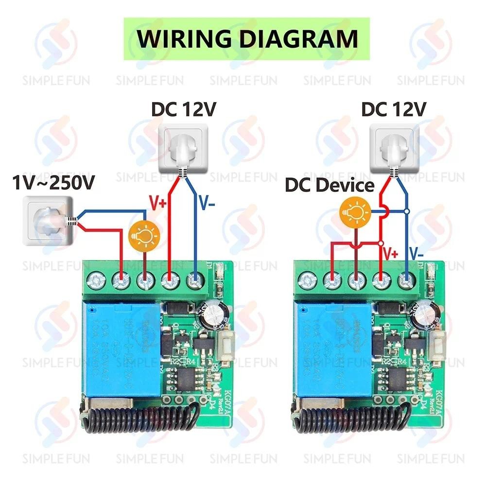 433Mhz Universal Wireless Remote Control Switch DC 12V 10A Relay,Mini ...