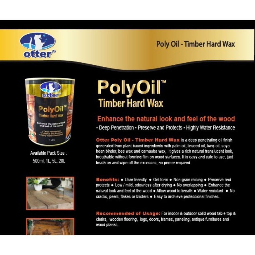 Otter Timber Hard Wax Oil 500ml 1L Wood Finish Waterproof Protection ...