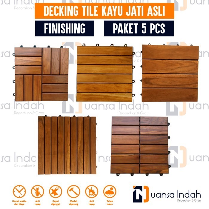 KAYU Original Teak Wood DECKING TILE Package 5pcs FINISHING | Shopee ...