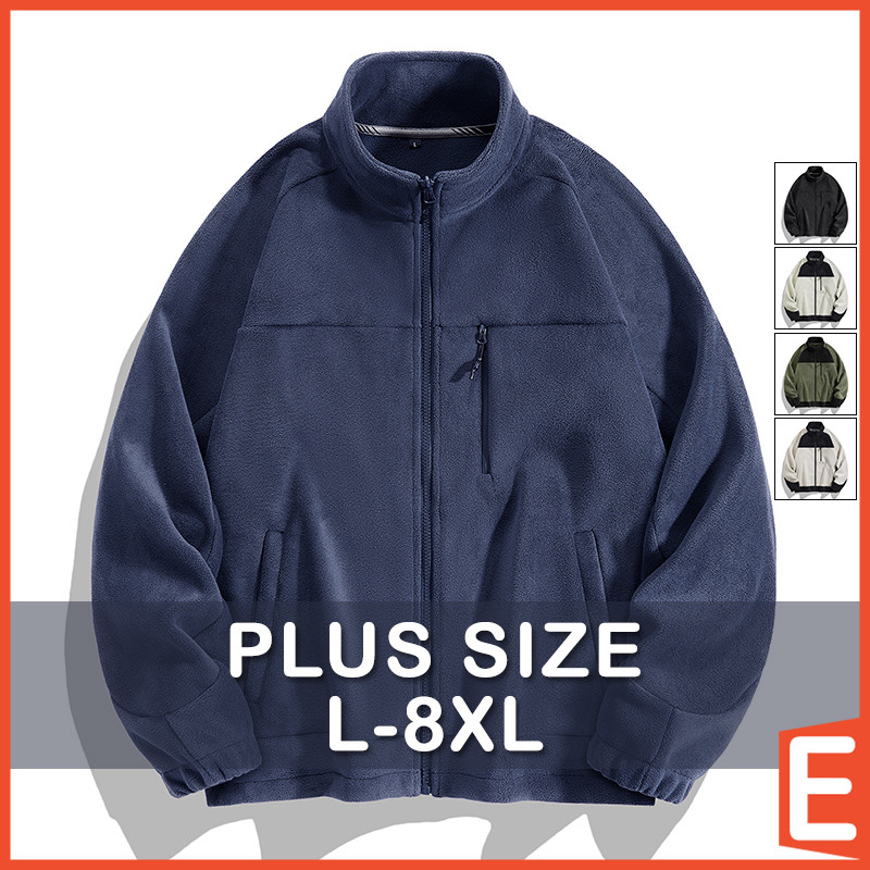[L-8XL] Plus Size Jacket Men Warm Long Sleeve Pocket Patchwork Zipper ...