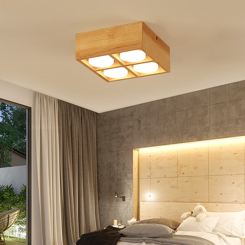Japanese Style Wooden LED Ceiling Lamp, Exposed Nine-square Downlight ...