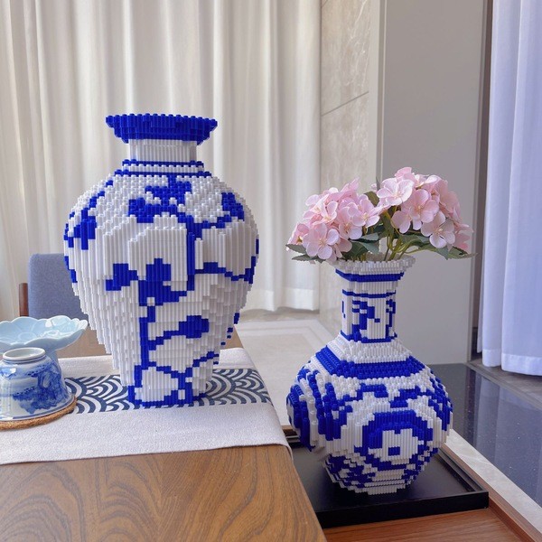 lego flower flower bouquet Blok binaan perhiasan pasu porselin biru dan ...