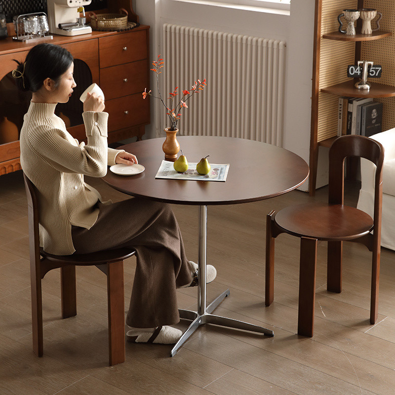 Round Table Walnut round Small Apartment Household Dining Table Vintage ...