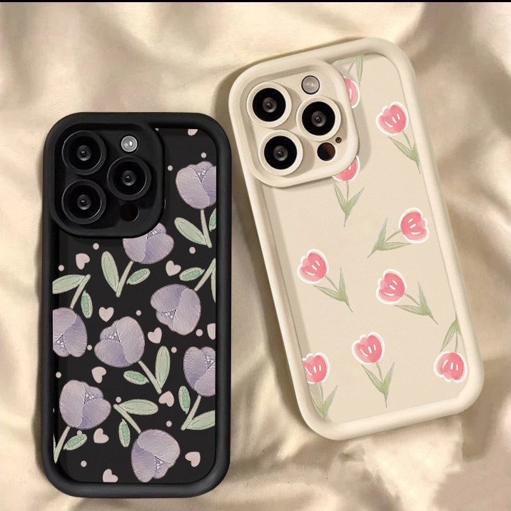 Fashion Flower Oil Painting Tulip Case For iPhone 16 15 12 13 14 11 Pro ...