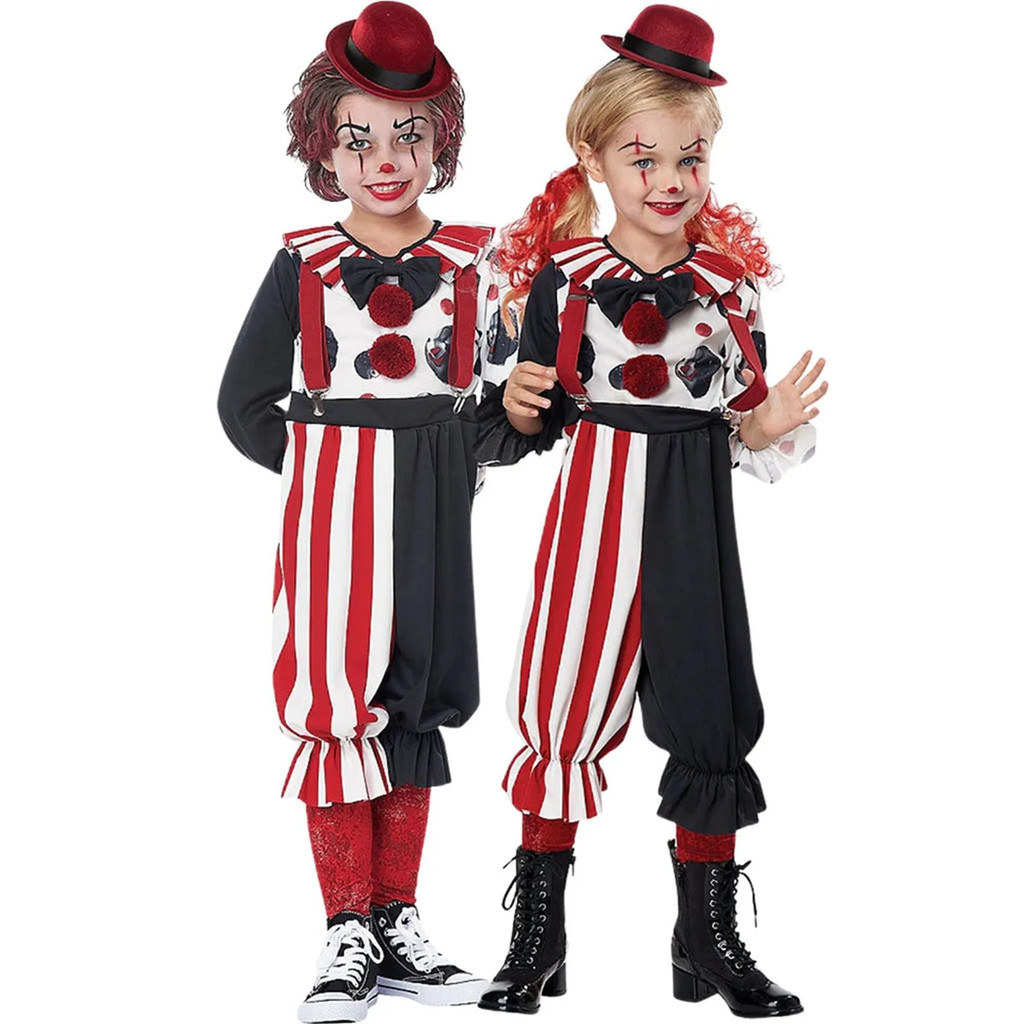 Clown Costumes Cosplay Kids Horrifying Joker Jumpsuit Circus Kid ...
