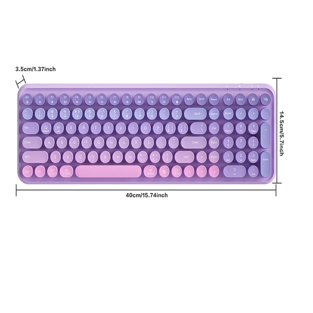 Pink Purple Ergonomic 2.4G Wireless Keyboard 106 Keys Retro Round ...