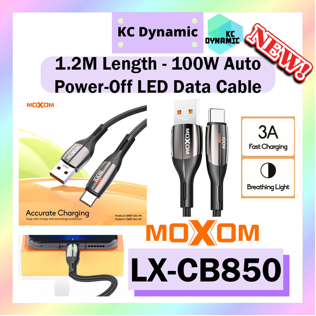 Moxom LX-CB850 100W Auto Off Cable Data Cable USB Cable Auto Power-Off Fast Charging Moxom Cable ...